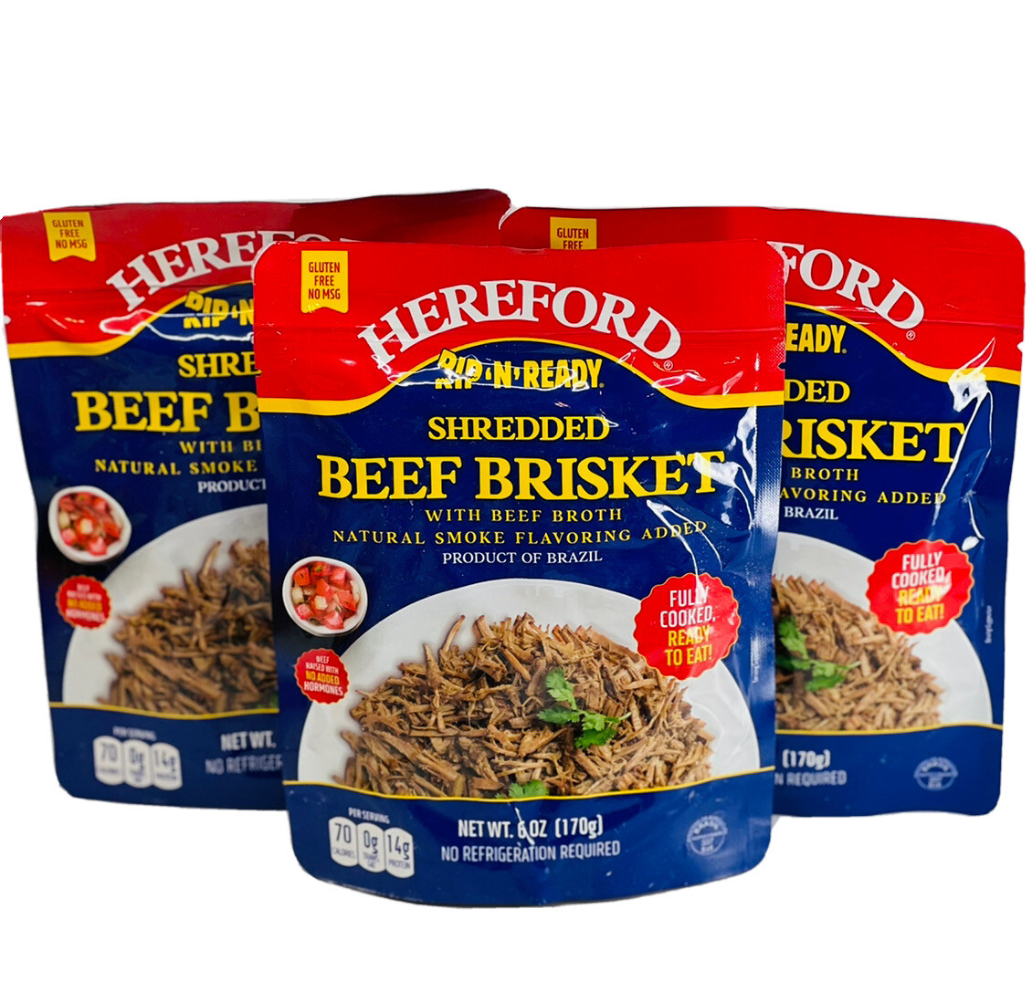 Hereford Shredded Beef Brisket & Beef Broth Ready to Eat Meat 3 Pouches ...