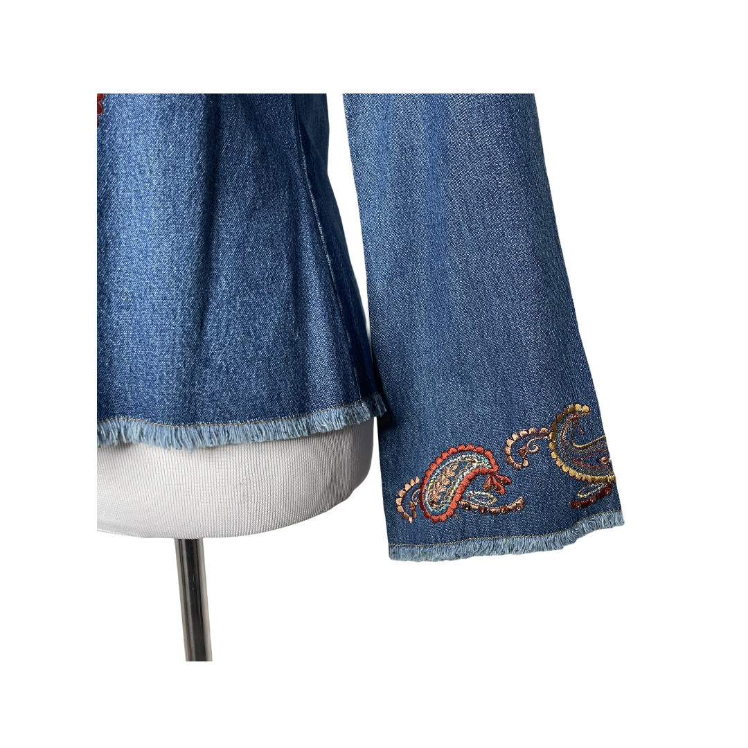 New Identity Denim Jacket Floral Paisley Embroidered … - Gem