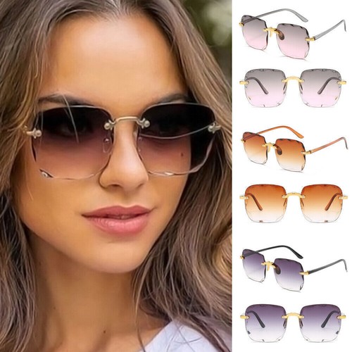 Ladies Square Rimless Sunglasses Spring Gradient Lens Trendy Sun ...
