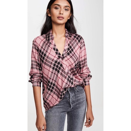Splendid Plaid Top Women’s Size Small Pink Black Faux Wrap Flannel ...
