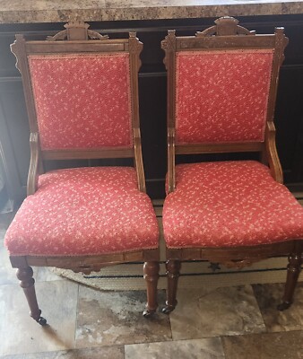 Victorian Eastlake Walnut Parlor Chair Set ~ Red Upholstery, Wood ...