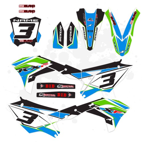 2017 2018 KXF 250 GRAPHICS KIT KAWASAKI KX250F CONCEPT: CYAN / GREEN ...