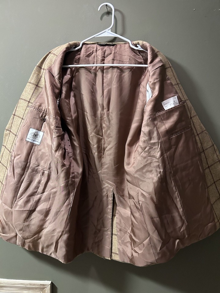 Maus & Hoffman Sz 42R Beige Windowpane Jacket Blazer Lambswool Cashmere ...