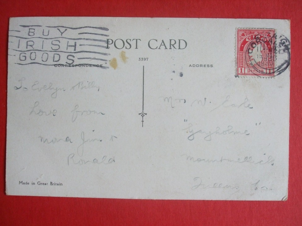 Old IRISH IRELAND GREETINGS Postcard HARP STRIKE BARDS ERIN MAVOURNEEN ...
