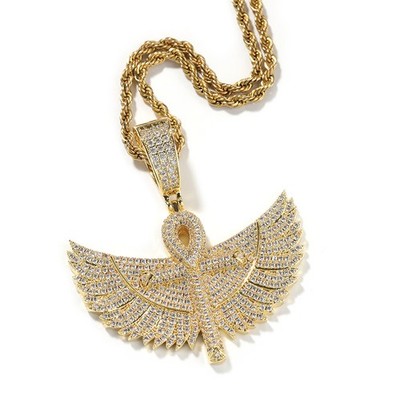 Hip Hop Jewelry Big Wings Anhe Cross Pendant Gold Filled Zircons Rapper ...