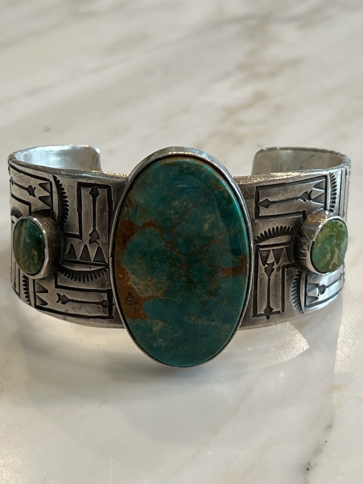 Whirling Log & Arrow Custom Cuff Bracelet Native Sterling Turquoise ...
