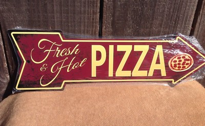 Fresh Hot Pizza This Way To Arrow Sign Directional Novelty Metal 17" x ...