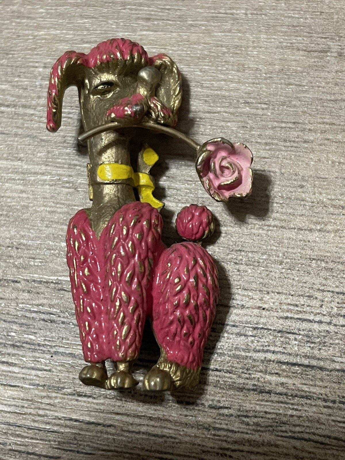 Vintage Gold Tone Pink Enamel Poodle Dog Brooch Pin H… - Gem