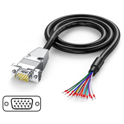 DB15 VGA 3 Rows 15Pin RS232 Serial Male Female Shielded Cable Wire Open ...