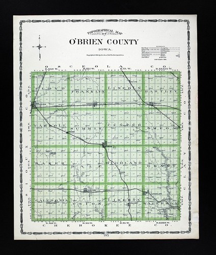 1904 Huebinger Iowa Map O'Brien County Primghar Calumet Sheldon Sanborn ...