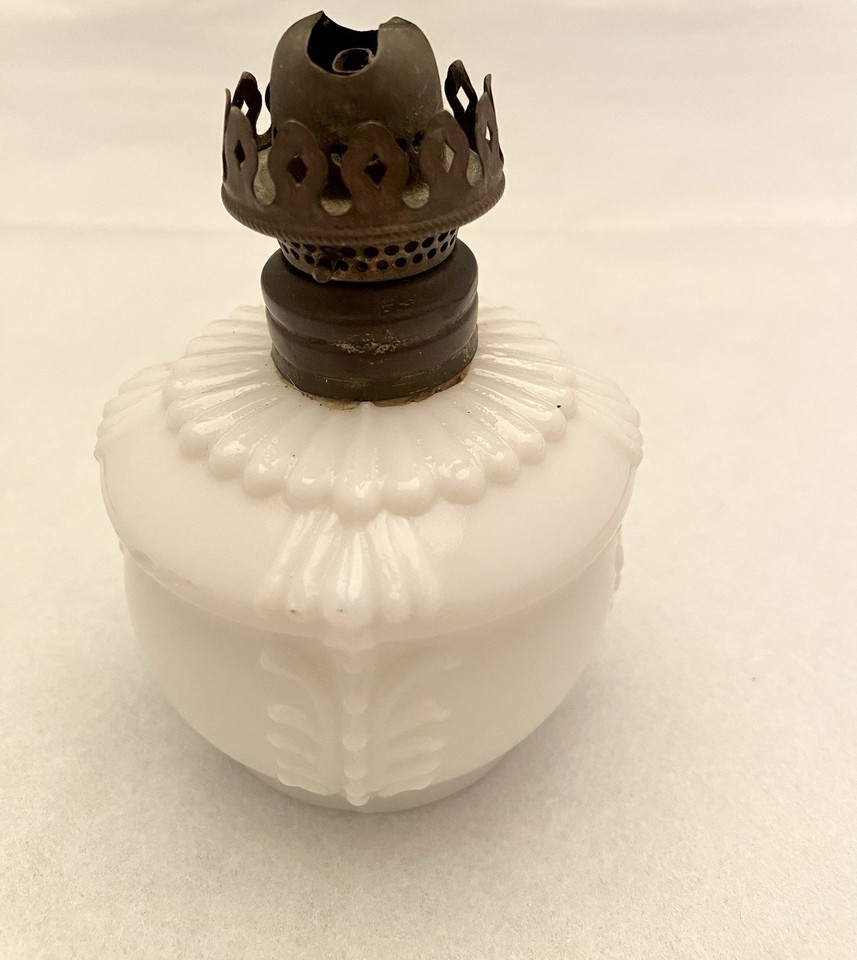 Vintage EAPG Mini Milk Glass 4x3” Oil Lamp & Burner No Wick, No Chips ...