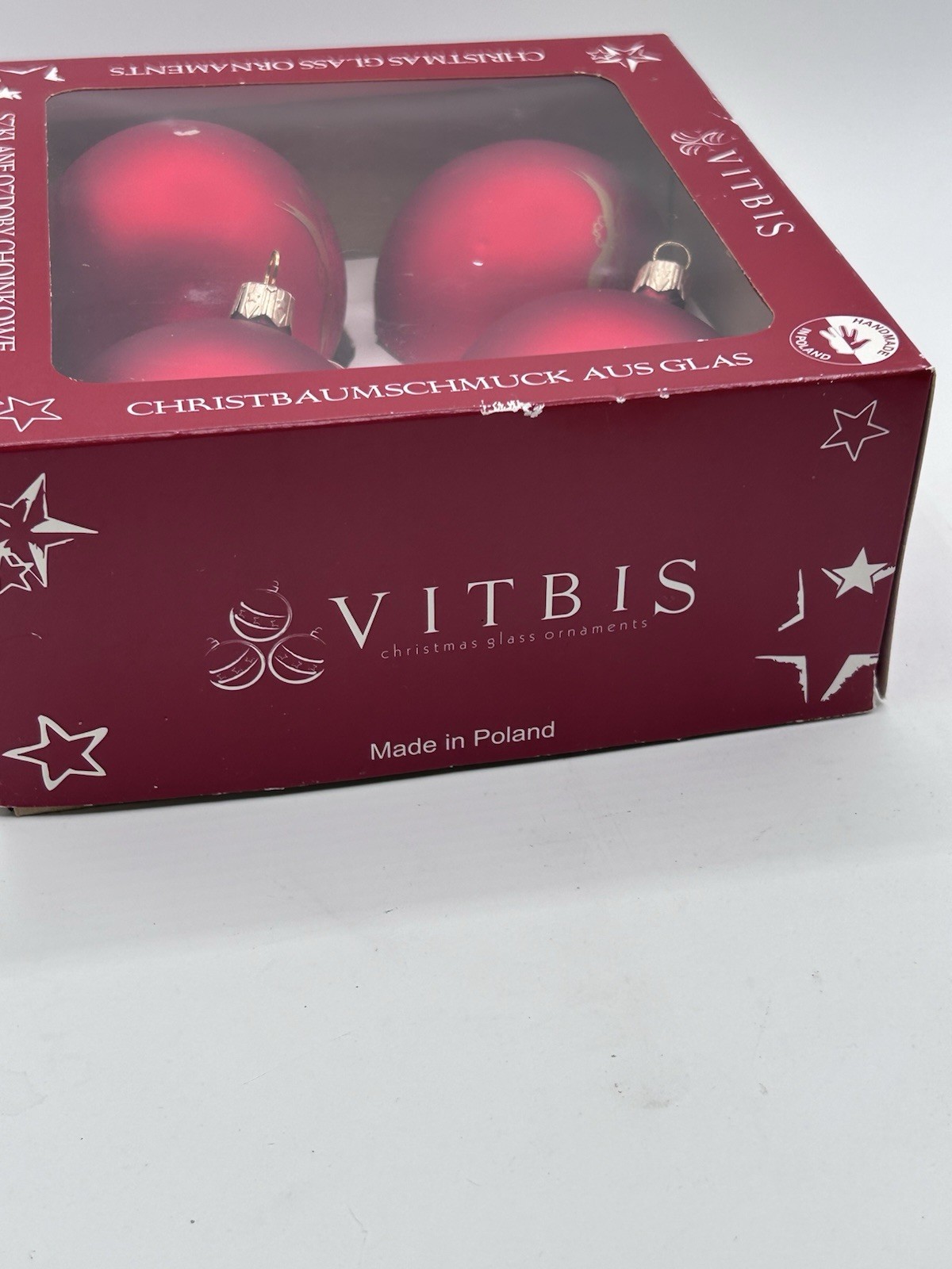 VITBIS Glass Ornaments Be Merry And Bright Hand Made in Poland 3.5" Set ...