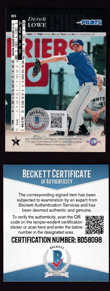Derek Lowe Signed 1994 Upper Deck Minors Rookie #89 Authentic Autograph ...