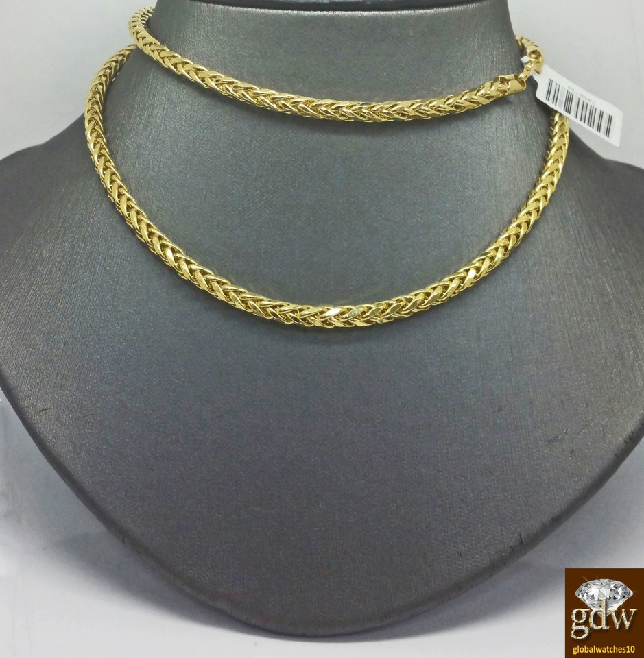 Real 10k Gold 4mm Men yellow Gold Palm Chain Necklace 20" inch Chocker ...