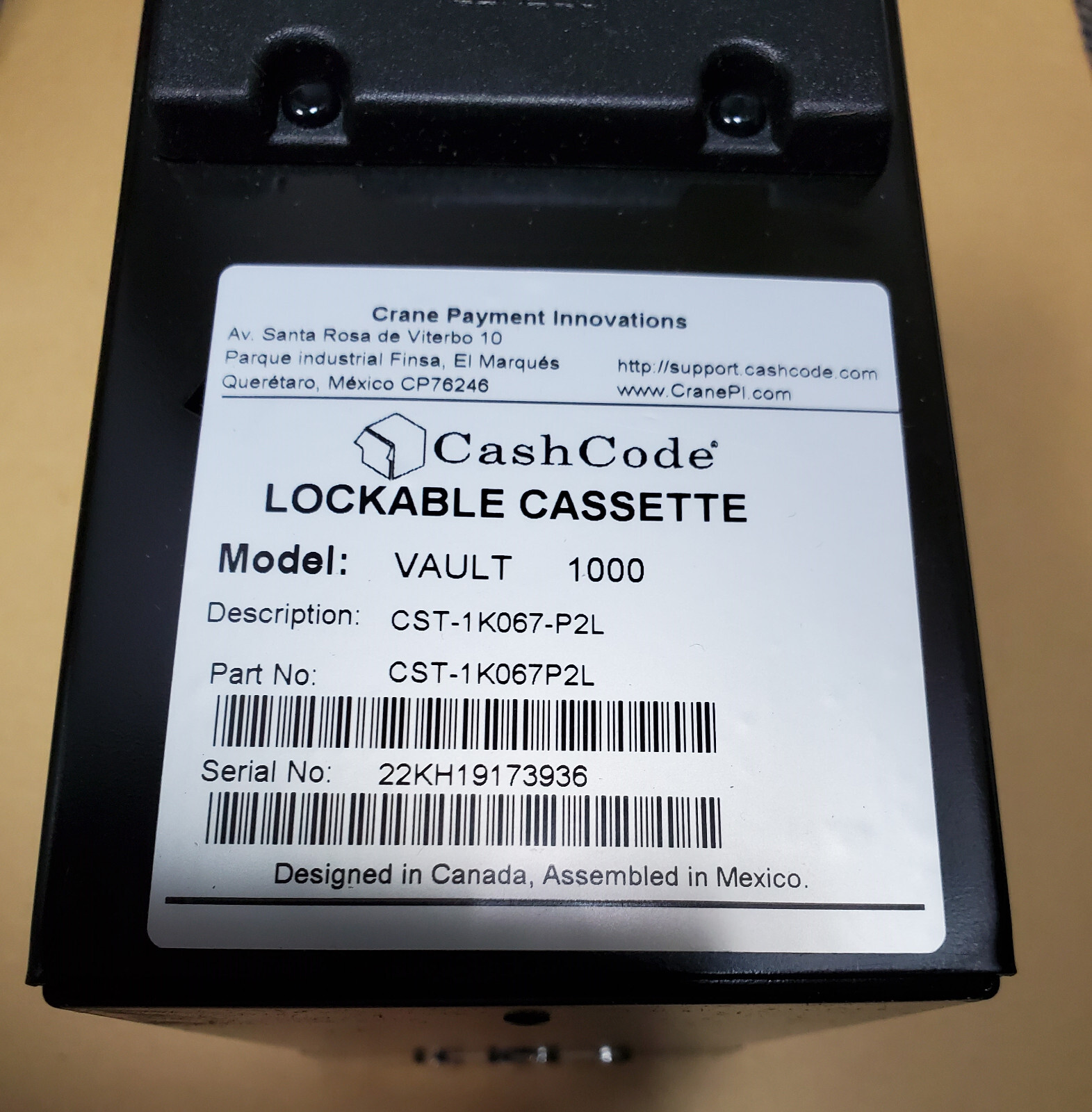 CashCode Lockable Cassette CST-1K067-P2L - (Vault 1000, Ventek pay station) | eBay