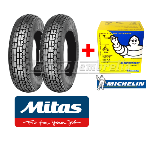 Set of 2 x MITAS B13 350 x 8 TYRES + INNER TUBES for Vespa Super ...