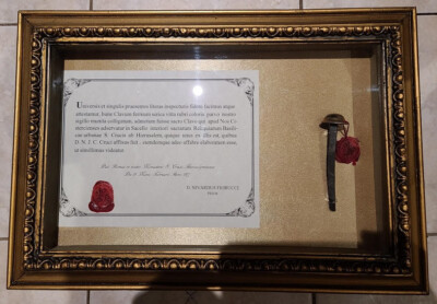 Vatican Reliquary Relic D.N.J.C. the Holy Nail with document and frame ...