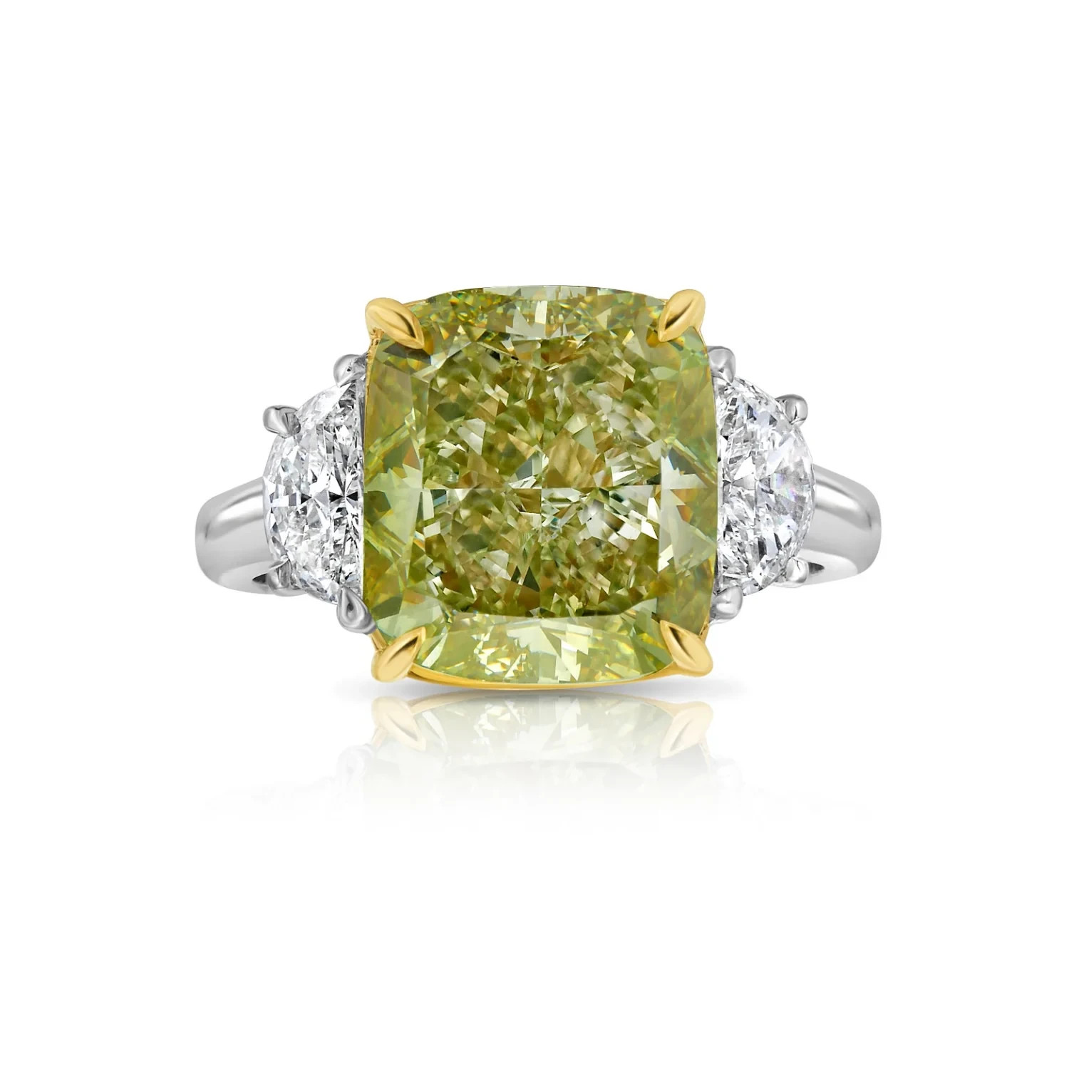 7CT Cushion Lab Grown Fancy Green Diamond Three Stone Ring 14k Multi ...