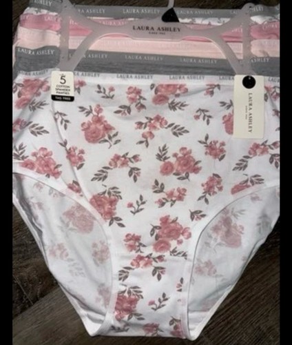 Laura Ashley Womens Brief Underwear Panties Floral 5-Pair Cotton Blend ...