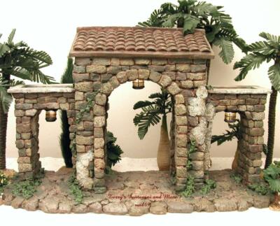 FONTANINI ITALY 5" EARLY LIGHTED TOWN GATE NATIVITY VILLAGE ACCESSORY ...