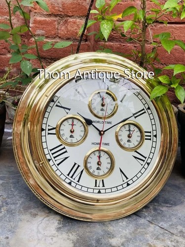 Maritime Antique 17" Polished Brass World Time Wall Clock Ship's Wall ...