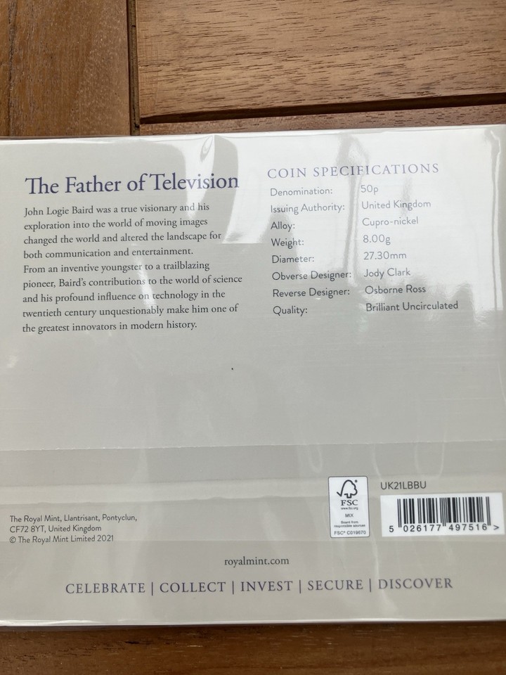 2021 50P- JOHN LOGIE BAIRD FIFTY PENCE- BRILLIANT UNCIRCULATED - BU ...