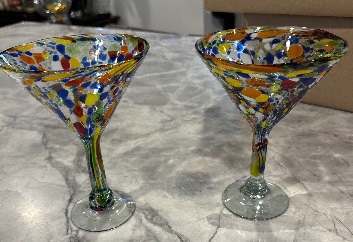 Mexican Hand Blown Margarita Glasses Vintage Mexican Hand Blown Multi