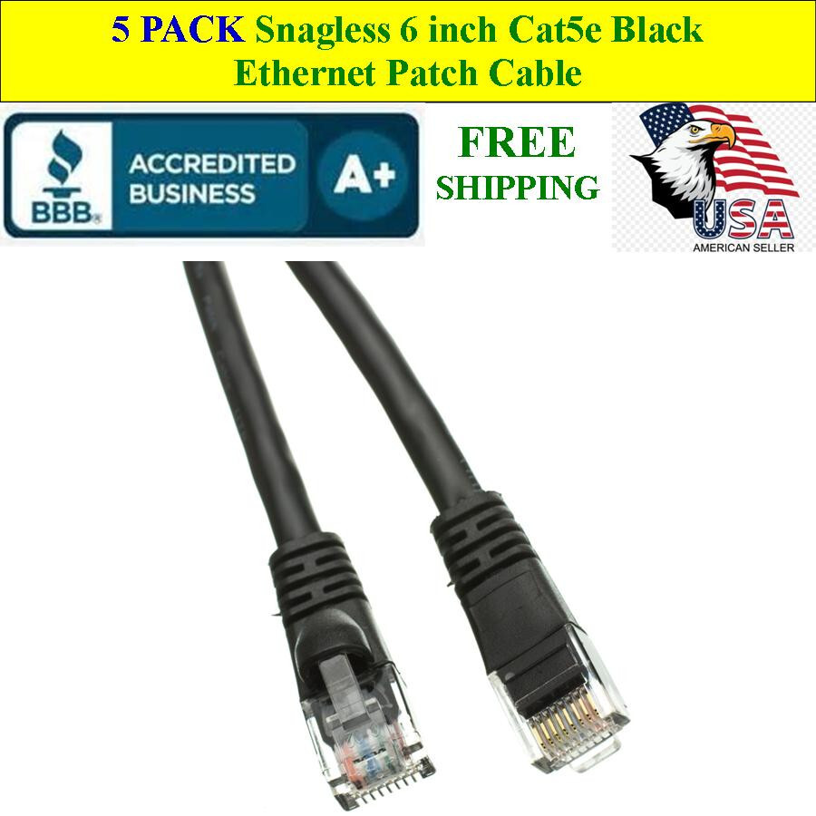 5 PACK 6 In Cat5e Black Network Ethernet Patch Cable Computer LAN 1 ...