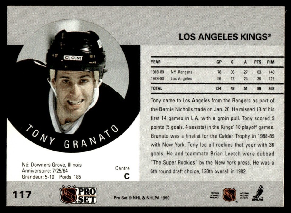 1990-91 Pro Set #117 Tony Granato New York Rangers | eBay