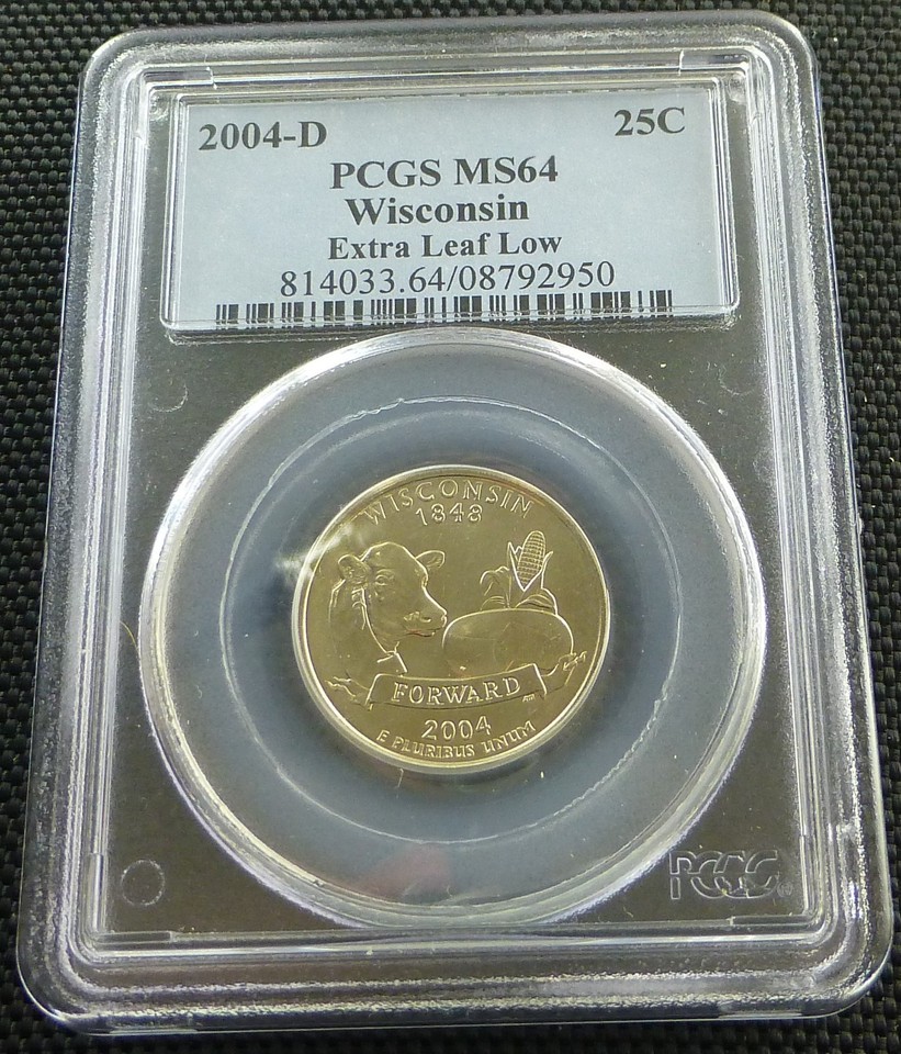 2004-D Wisconsin State Quarter - ERROR - Extra Leaf Low PCGS MS 64 | eBay