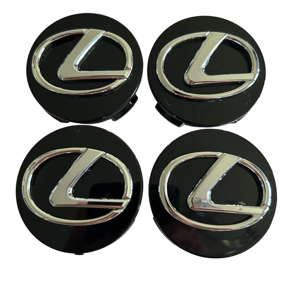 Black Lexus Center Caps with Chrome Logo Emblem for ES GS IS LC LS NX ...