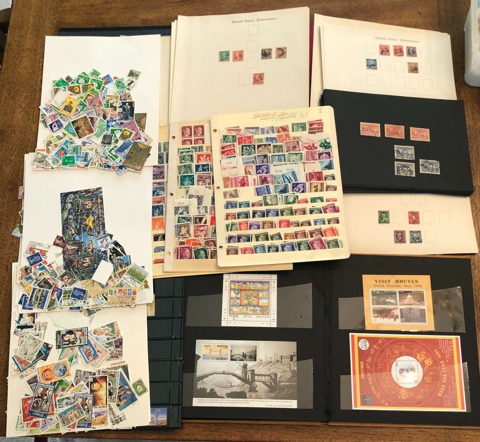 E4715: Old-Time Estate Stamp Lot, Stockpages, Album Pages, Bhutan, WW ...