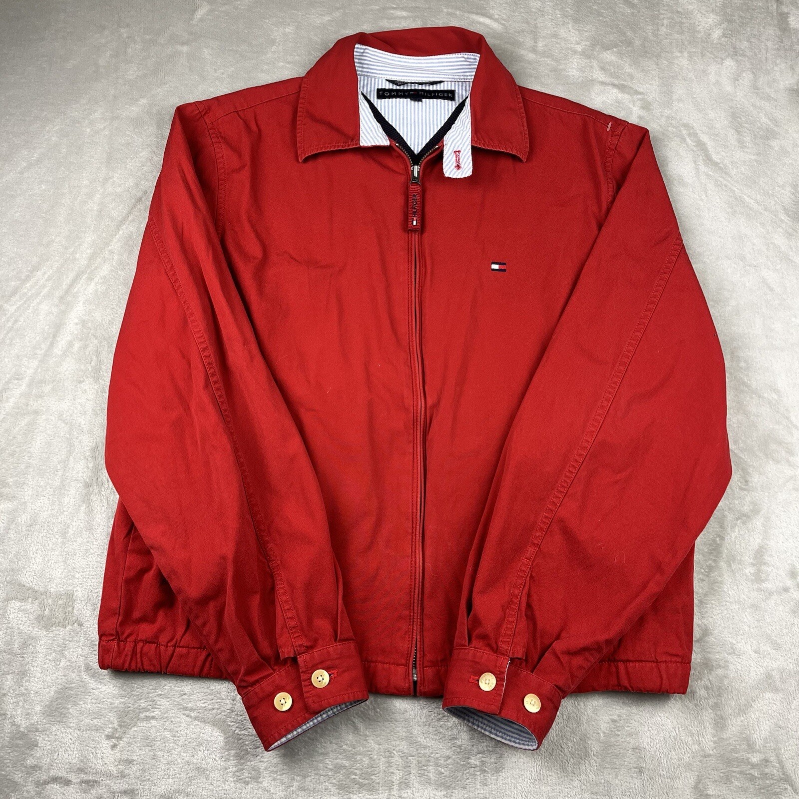 Vintage Tommy Hilfiger Red Golf Jacket Mens Size Medium Full Zip Lined ...