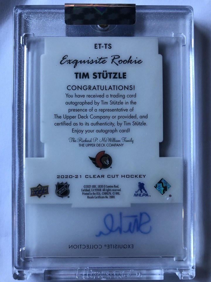 Tim Stutzle 2020-21 UD Clear Cut /49 Exquisite Rookie Auto RC 20/21 ...