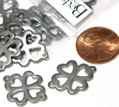 4 Silver Stainless Steel Four Leaf Clover St. Patrick's Day Metal Link ...