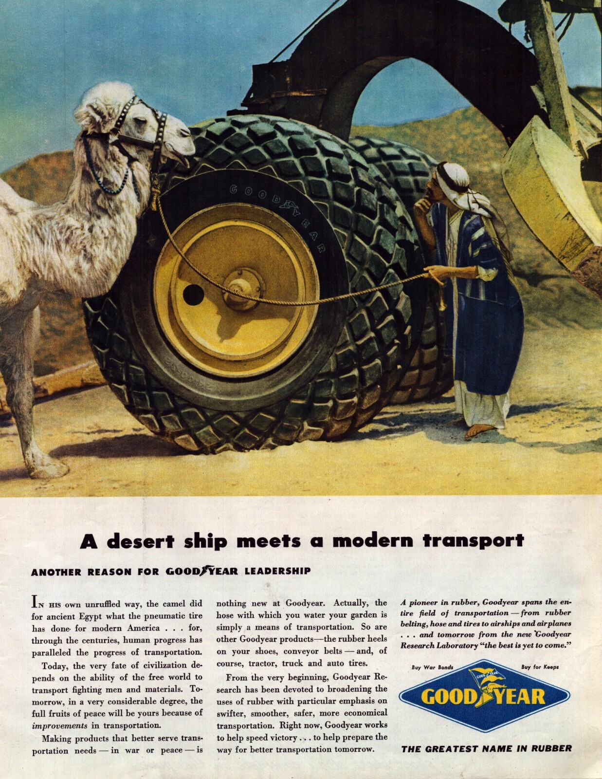 1944 Goodyear Tires Print Ad Desert Camel Huge Truck Modern Transport ...