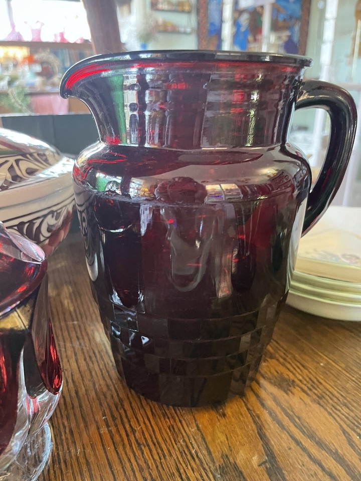 VTG Anchor Hocking Royal Ruby Red Windsor Pattern 64 oz Water Pitcher ...
