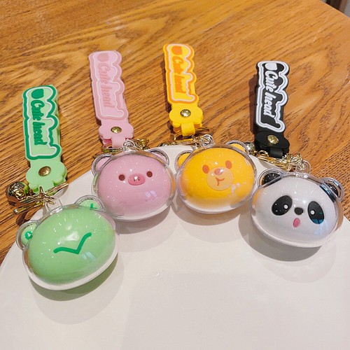 Cute Acrylic Animal Head Bell Keychain Panda Frog Bear Piggy Keyring ...