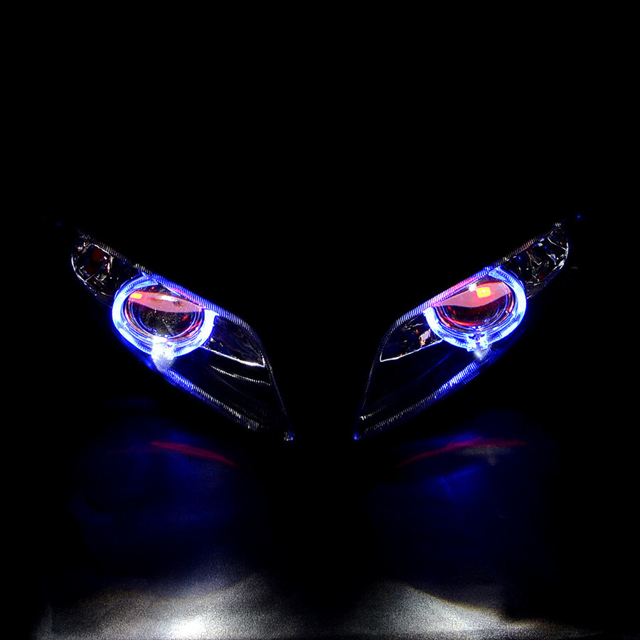 Headlight For Yamaha YZF R1 2002-2003 Custom Blue Angel Eyes+Red Demon ...