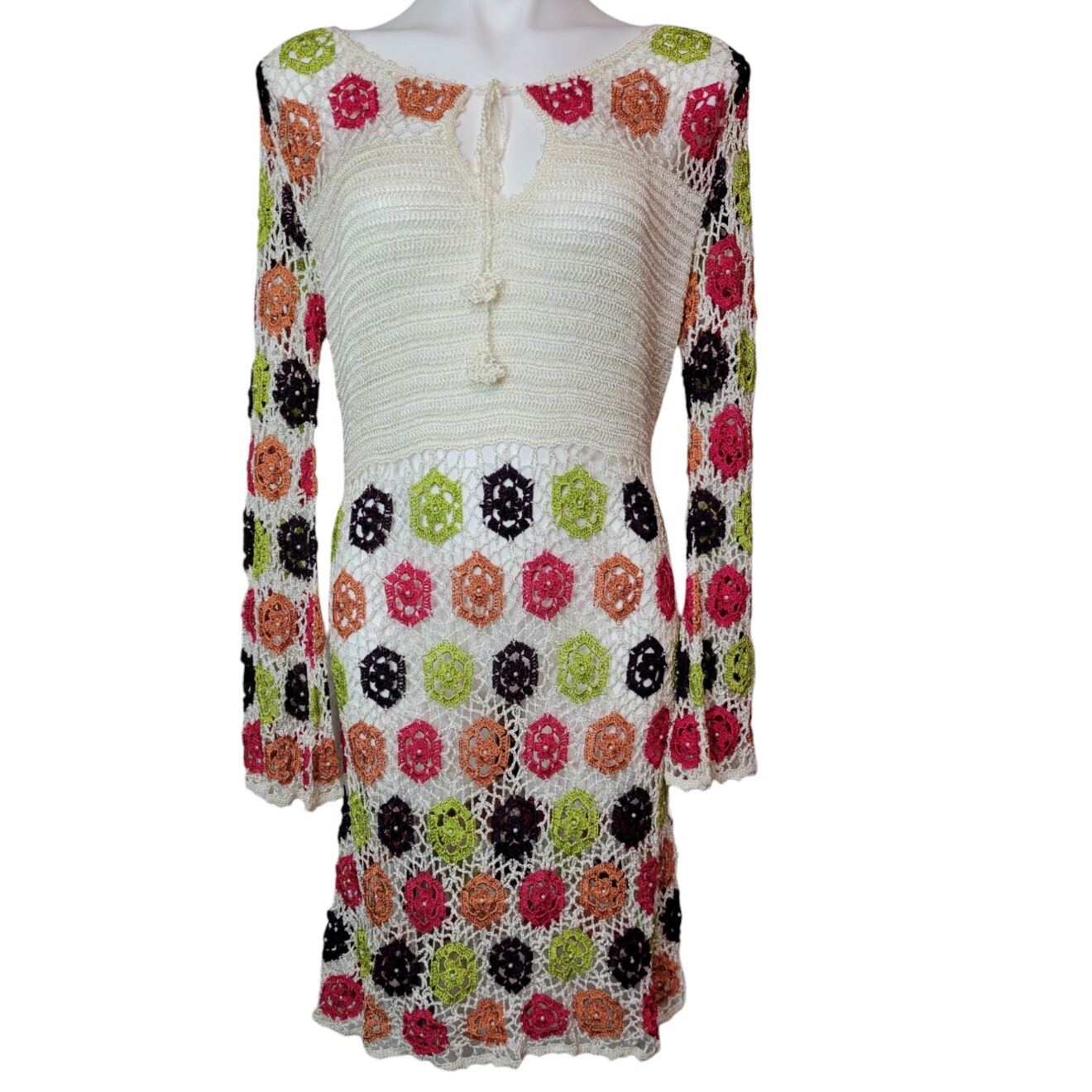 Colorful Crochet Dress Beaded Black & White Beach Boh… - Gem