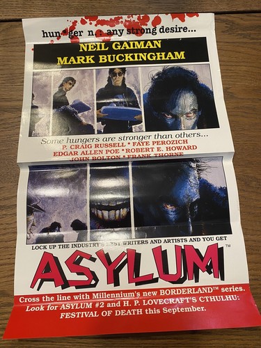 Rare NEIL GAIMAN Promo Poster 1993 ASYLUM Buckingham 17 X 11 Millennium ...