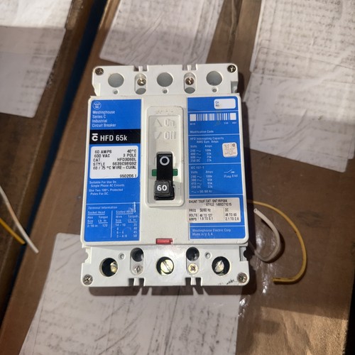 CUTLER HAMMER HFD3060 60 AMP 600 VOLT 3 POLE BREAKER W/ Shunt Trip ...