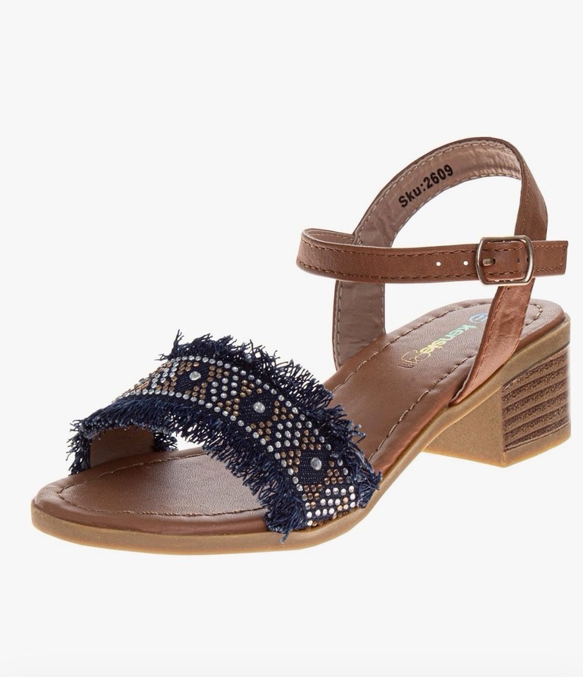 Kenzie Casual Girl’s Strap Denim Strap Block Heel Sandel, Size 1 | eBay