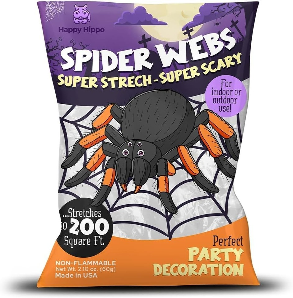 Versatile 200 Sq Ft Halloween Spider Web with Bonus Plastic Spiders ...