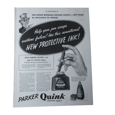 1942 Parker Quink - New Protective Ink WW2 - Vintage Print Ad | eBay