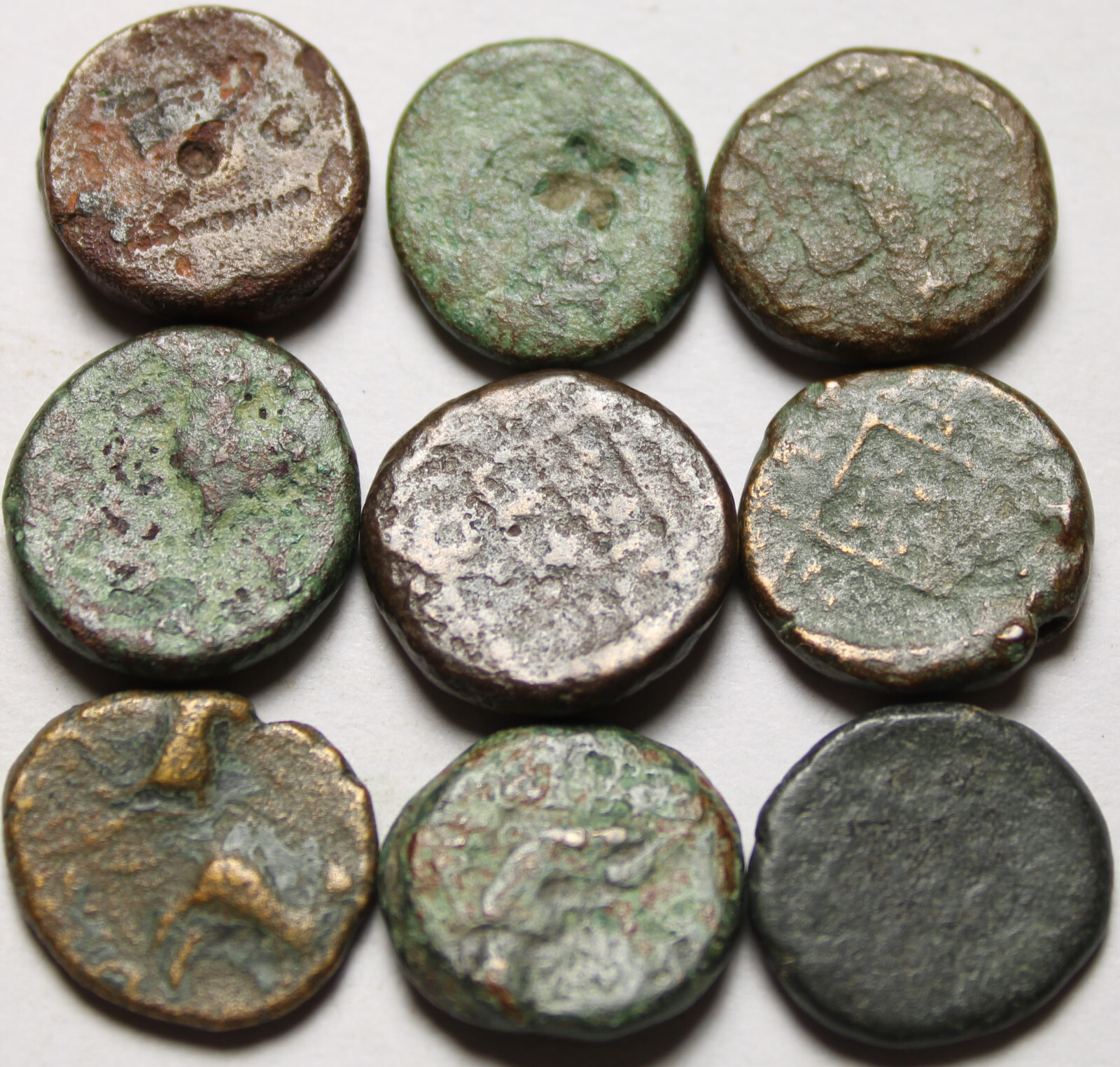 Lot of 9 Rare Genuine Ancient Greek bronze coins Maroneia, Abdera ...