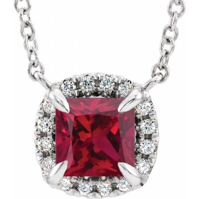 4x4mm Lab-Grown Ruby & .05 CTW Natural Diamond 16" Necklace In Platinum ...
