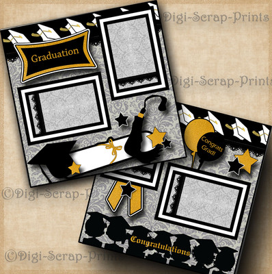 GRADUATION ~ 2 pre-made scrapbook pages paper piecing layout school ...