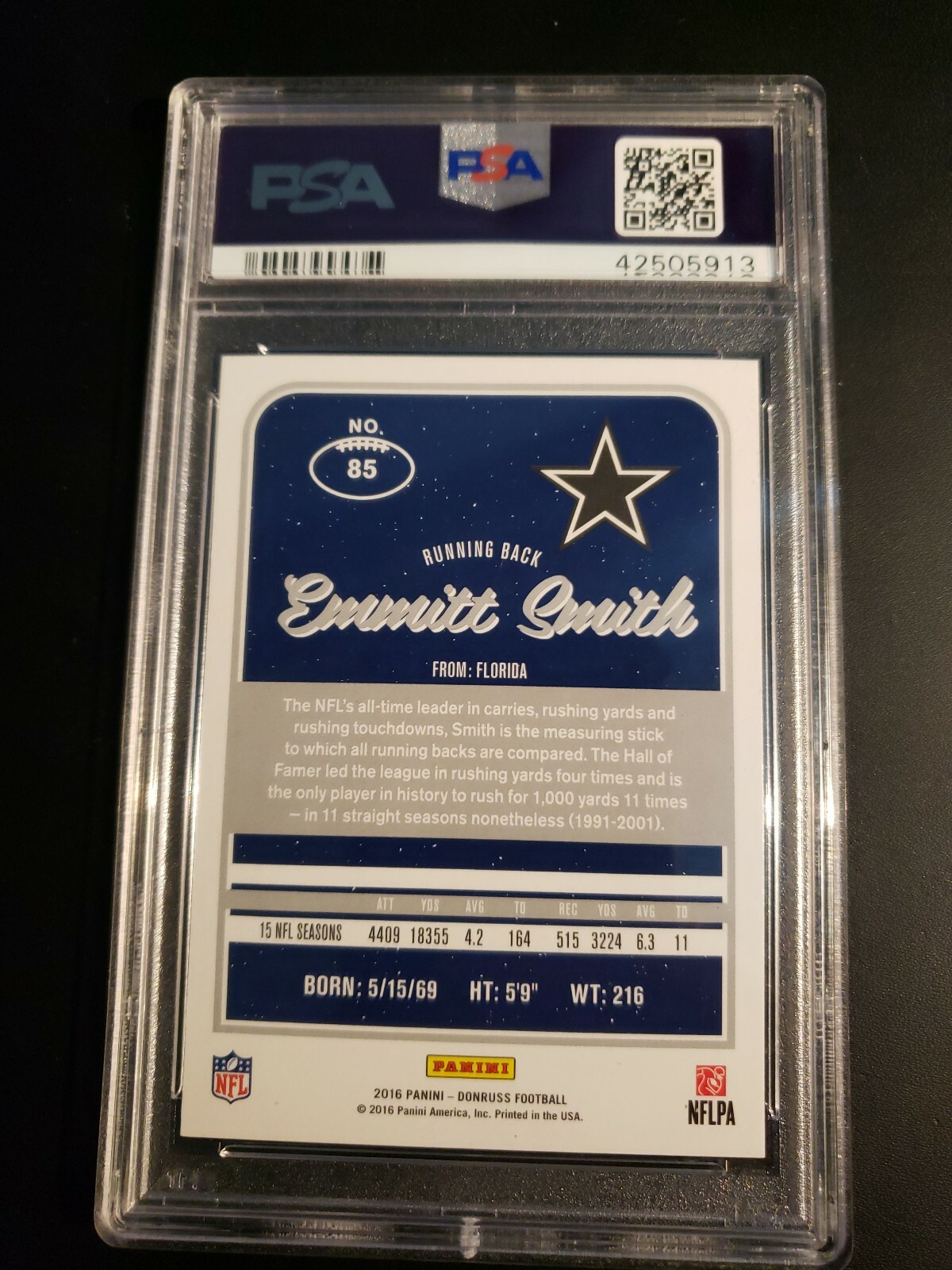 2016 PANINI DONRUSS EMMITT SMITH SEASON STAT LINE #85 PSA GEM MINT 10 ...