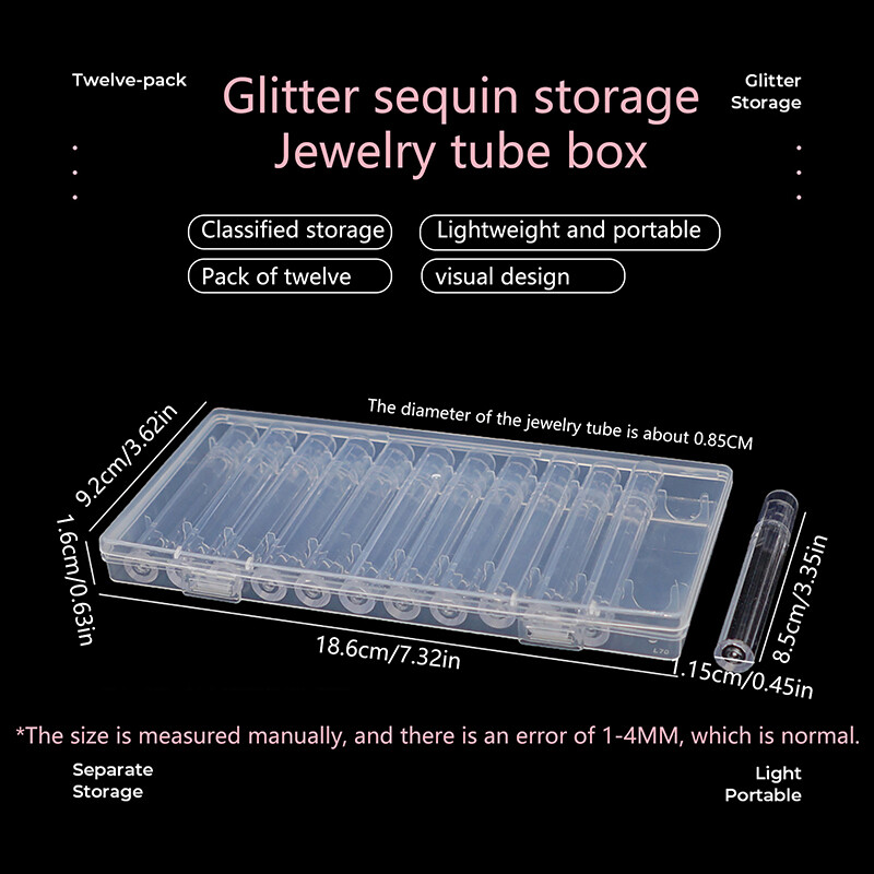 12Pcs/Box Nail Art Decoration Storage Tube Case Plastic Empty Storage ...